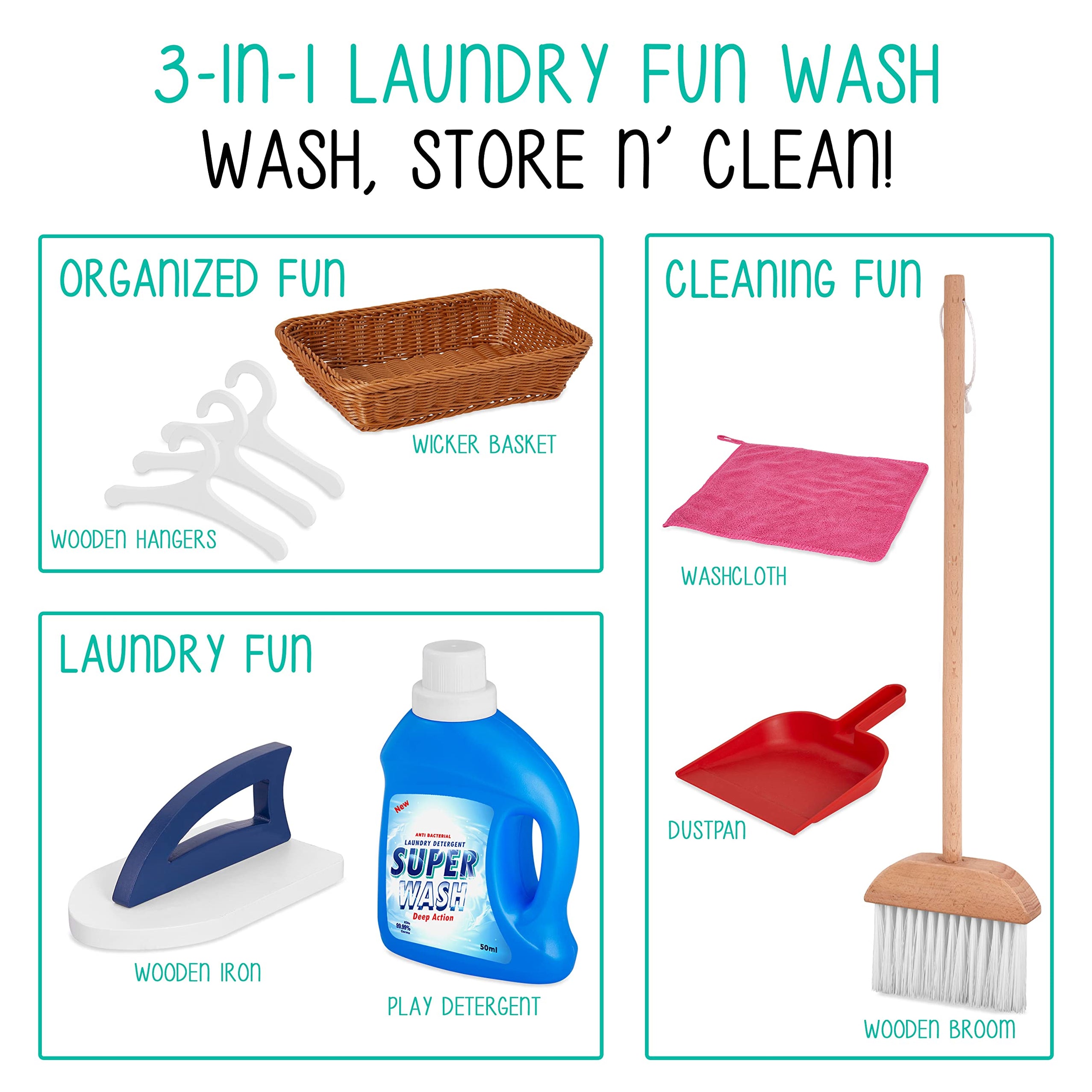 Lil’ Jumbl Kids Washer and Dryer Playset, Wooden Laundry Play Set for ...