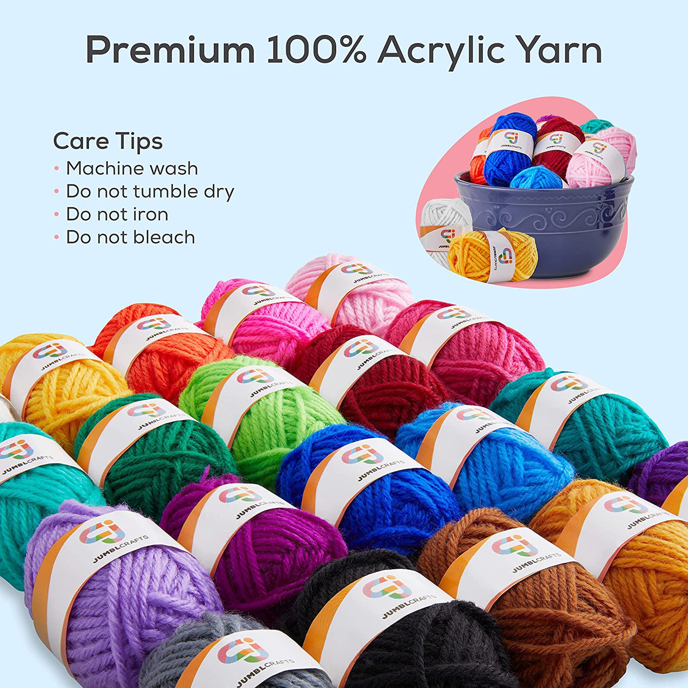 JumblCrafts Mini 20ct Crochet Yarn Set - 100% Acrylic for Knitting & C ...