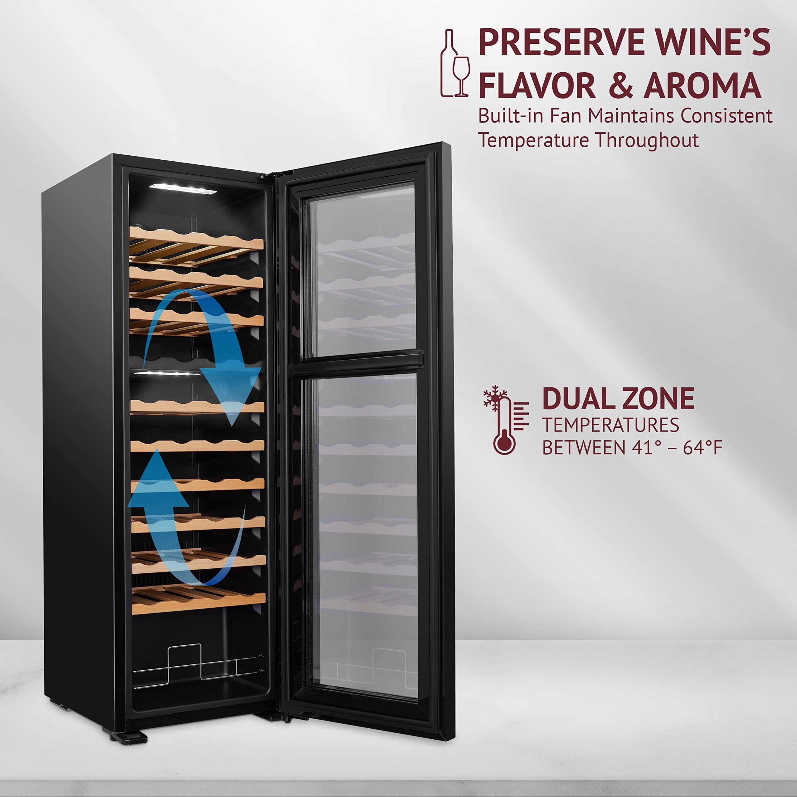 44-Bottle Large Wine Refrigerator – Dual Zone Freestanding Fridge | SkyMall