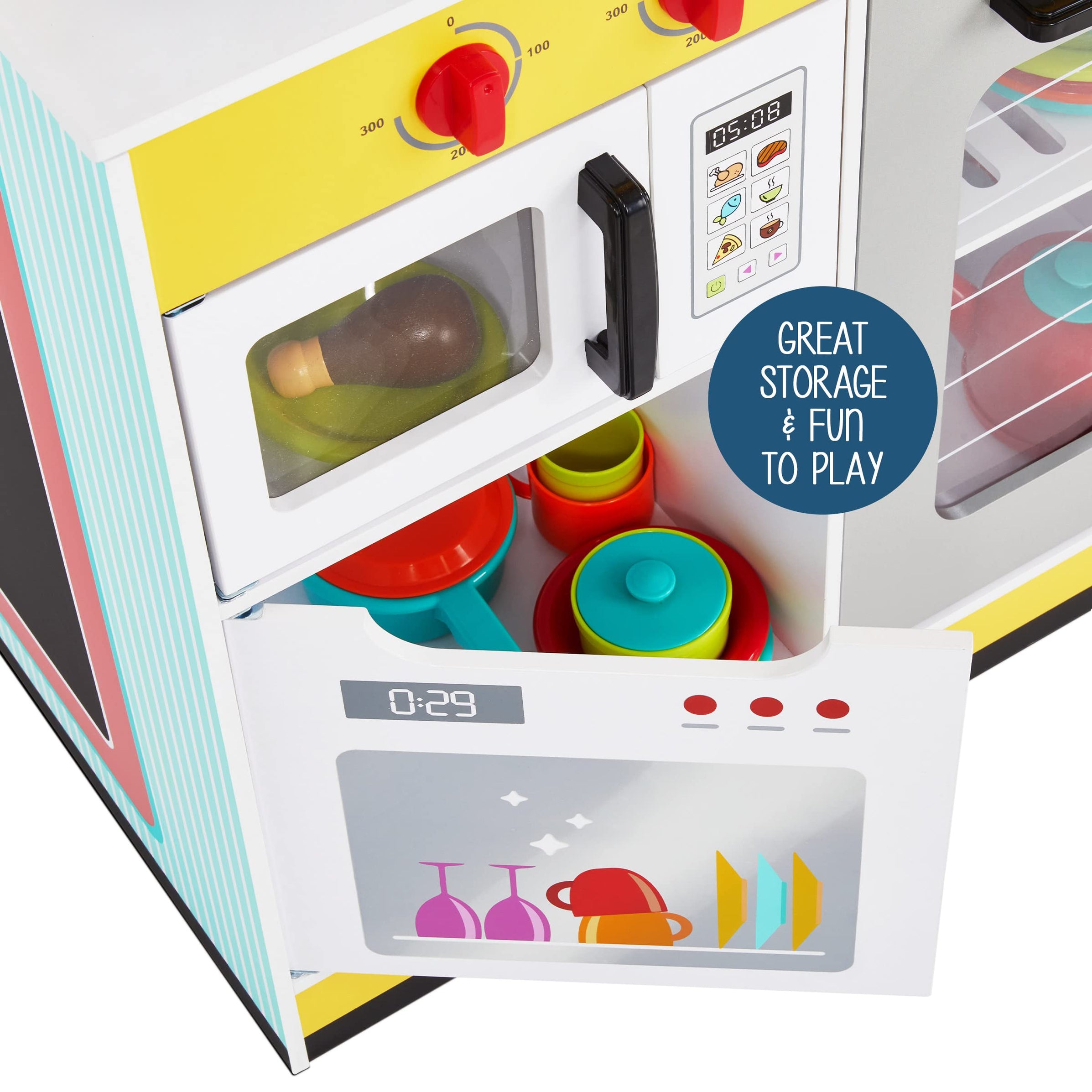 Lil’ Jumbl Double-Sided Restaurant Pretend Play Set, Wooden Diner Set ...