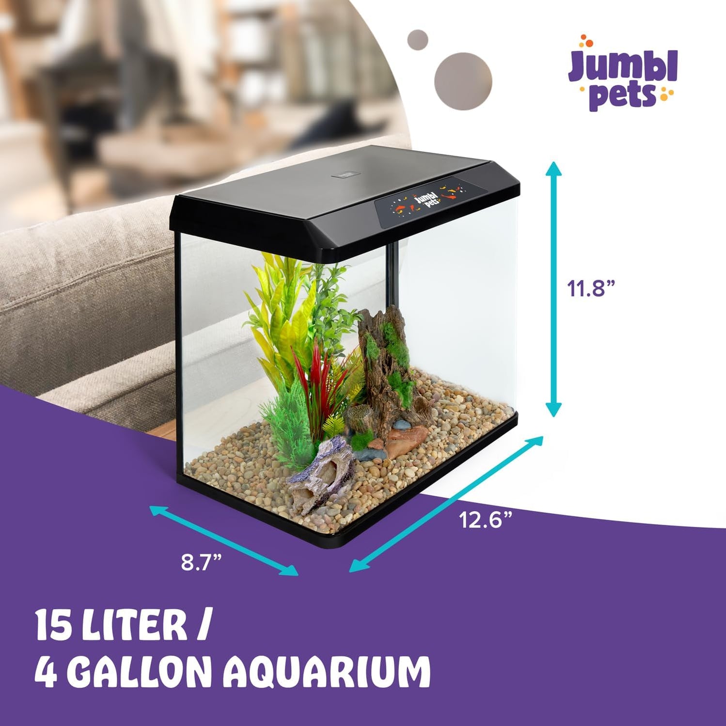 Starter Fish Aquarium Kit, Beginner Glass Fish Tank Kit w/LED Lighting ...