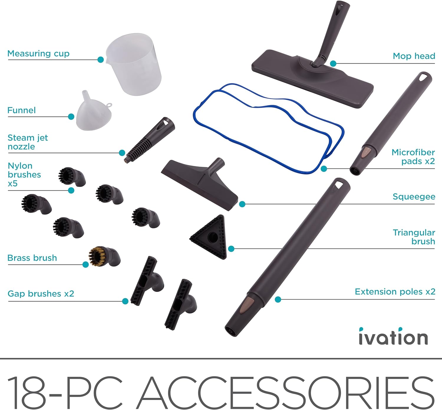 Steam Cleaner, Powerful Multipurpose Steamer w/ 18 Accessories Chemica ...