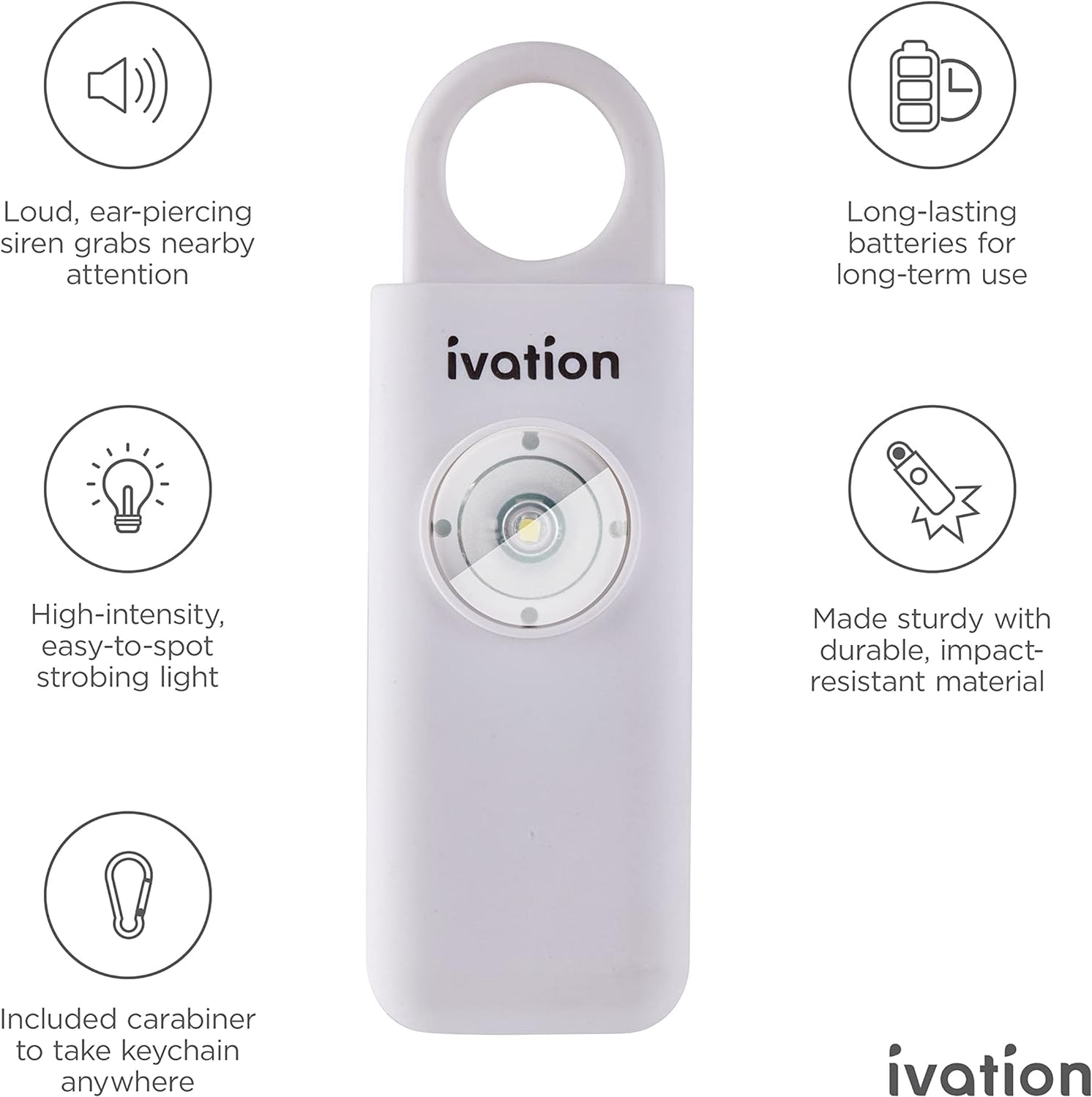 Ivation Personal SOS Keychain Alarm, Rechargeable Personal Alarm with ...
