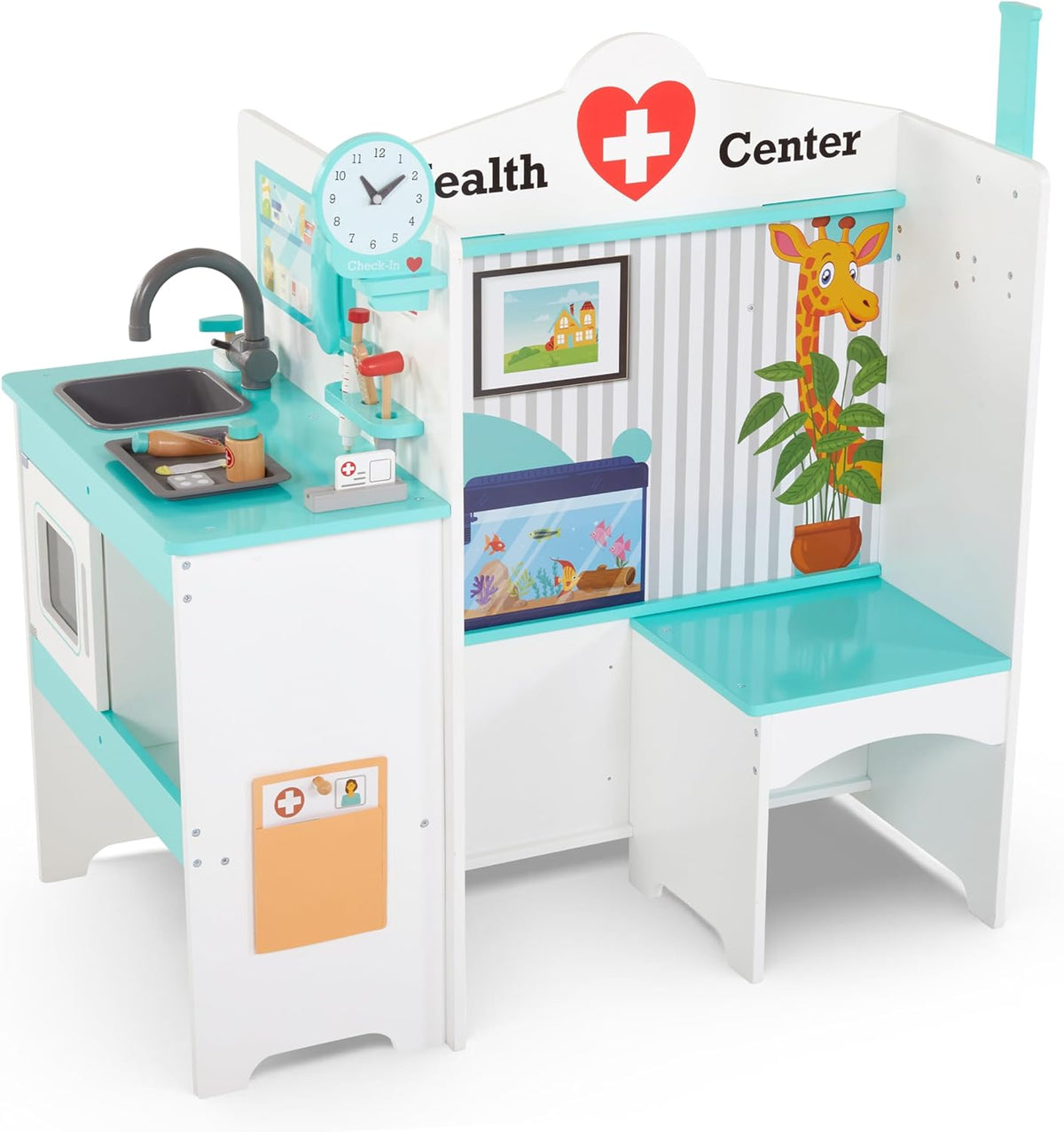 Wooden Kids Doctor Playset, Multi-Sided Kids Doctors Play Set with Exa ...