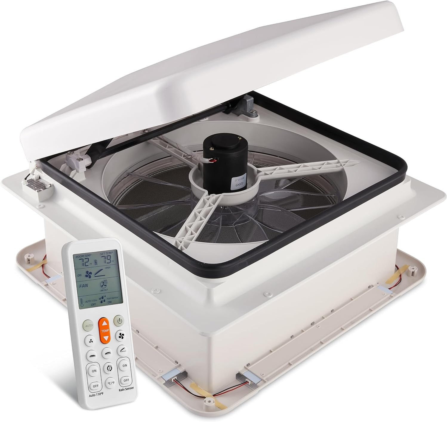 16” RV Roof Vent Fan, 12V 10-Speed RV Fan with LED Light, Rain Sensor ...