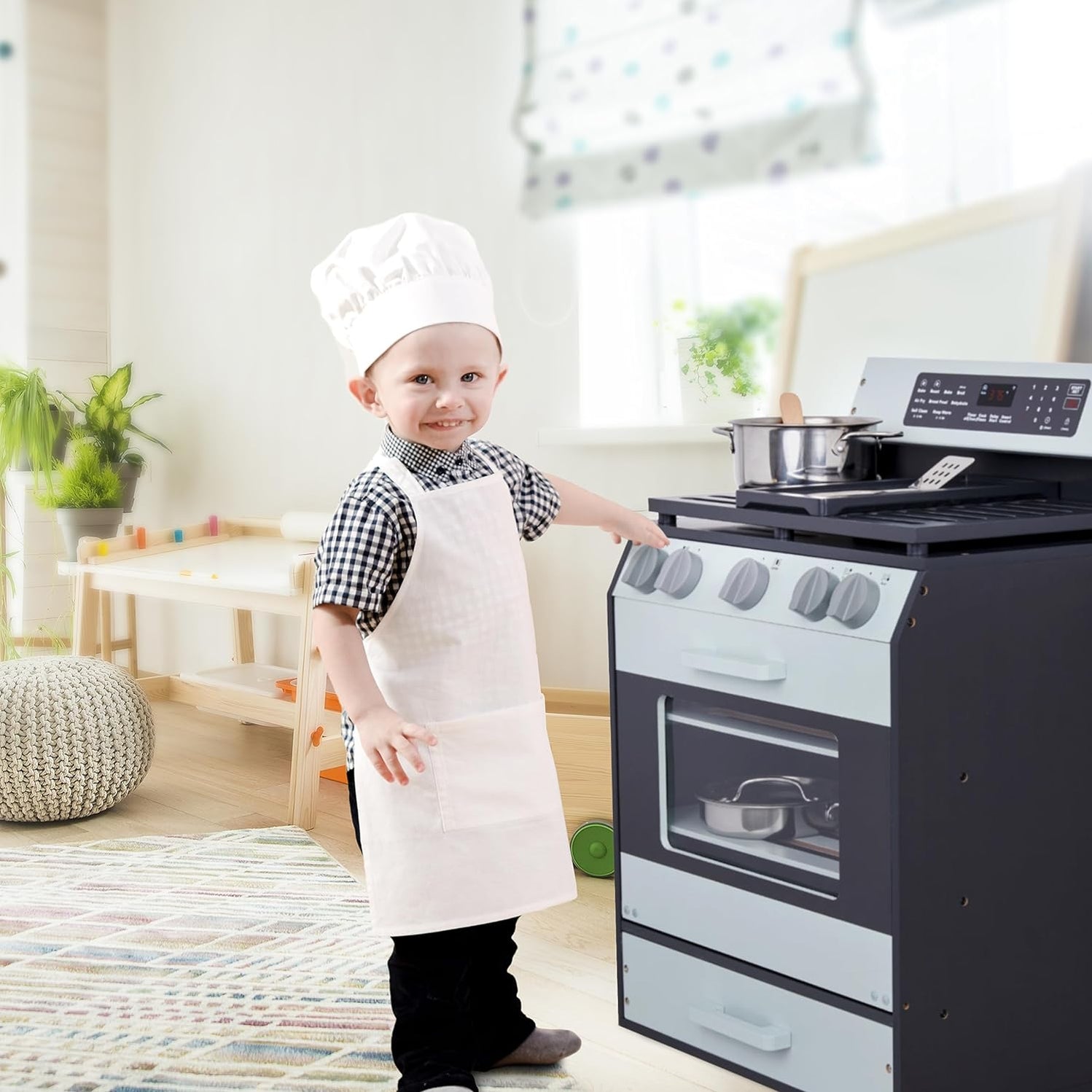 Wooden Play Oven, Gourmet Kitchen Playset with Pretend Oven, Stove, Kn ...