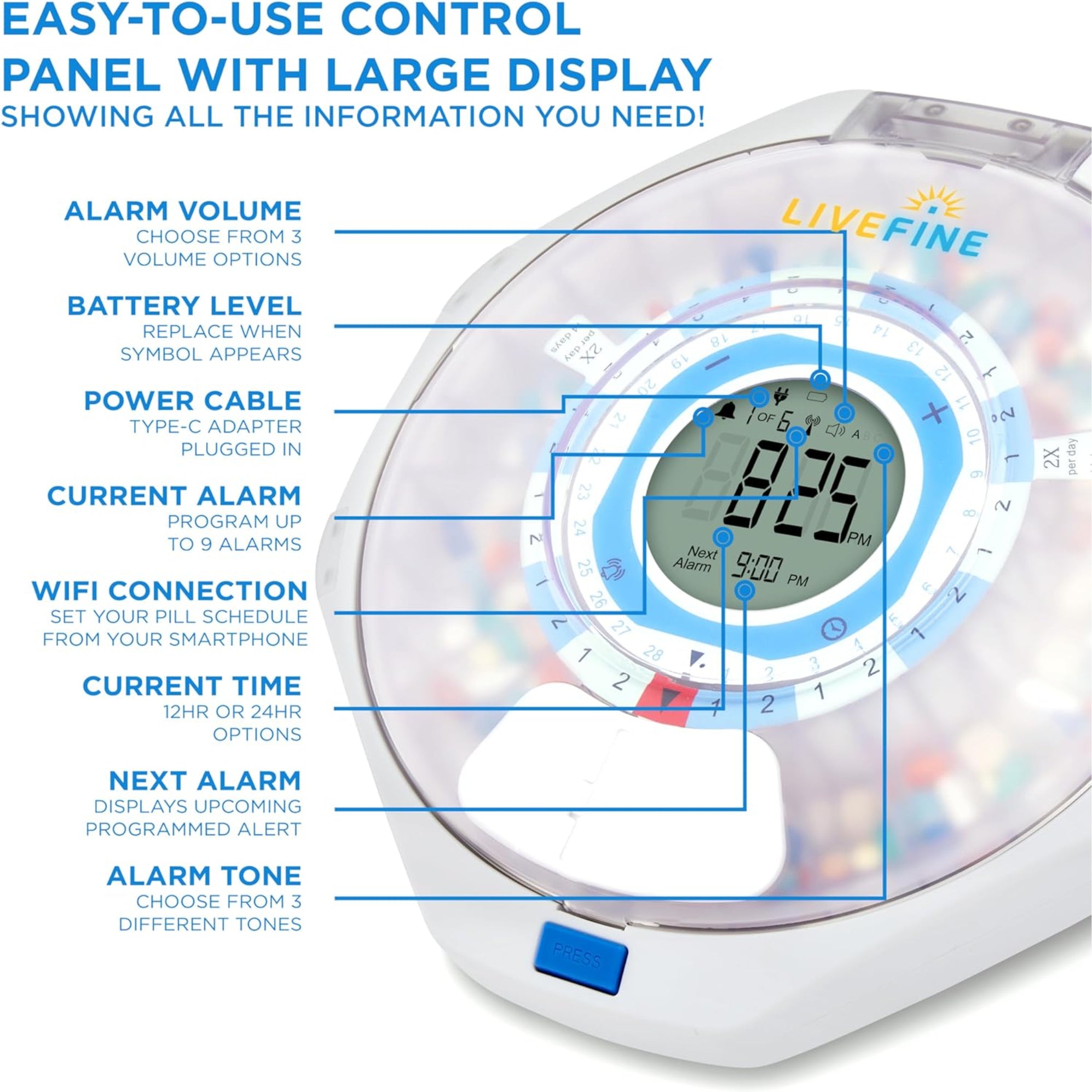 WiFi Automatic Pill Dispenser & 28-Day Remote Medication System with L ...