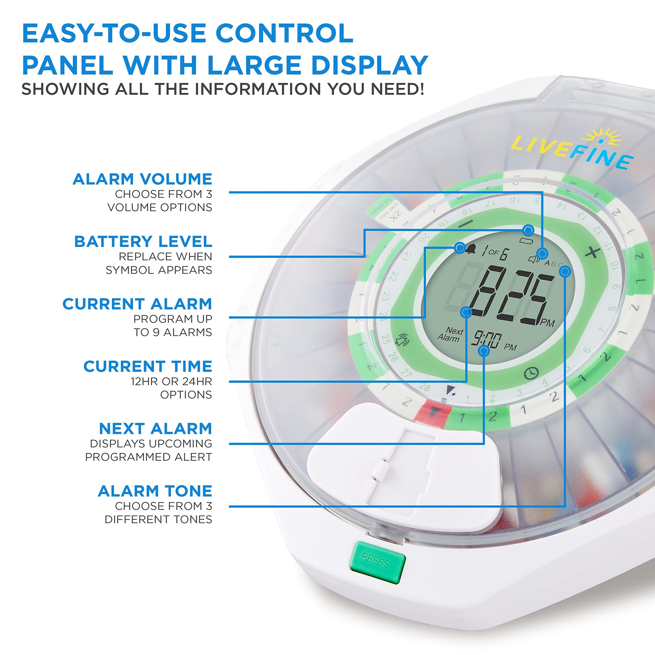 LiveFine 28-Day Automatic Pill Dispenser with Upgraded LCD Display and ...