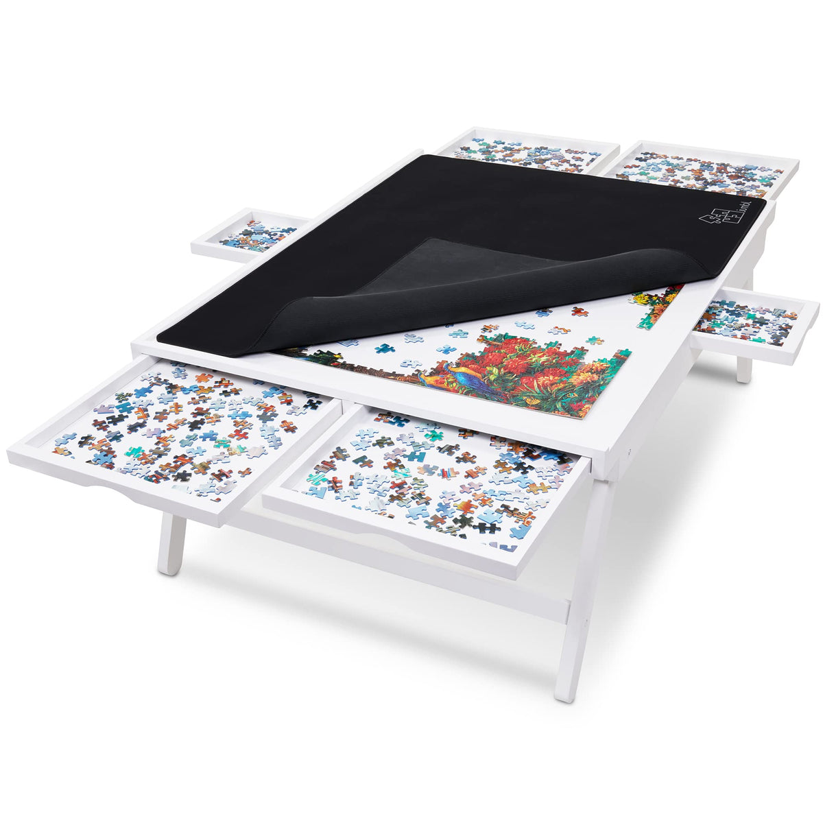 1500-Piece Puzzle Board Rack – 27x35” Wooden Jigsaw Table with Mat ...