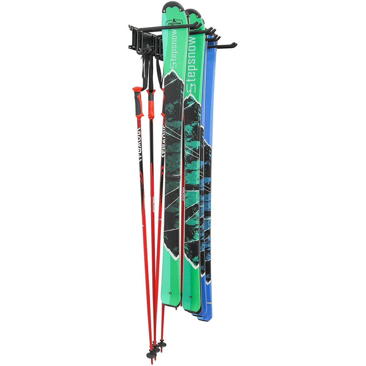 Ski Wall Rack, Holds 4 Pairs of Skis & Skiing Poles or Snowboard w/Adj ...