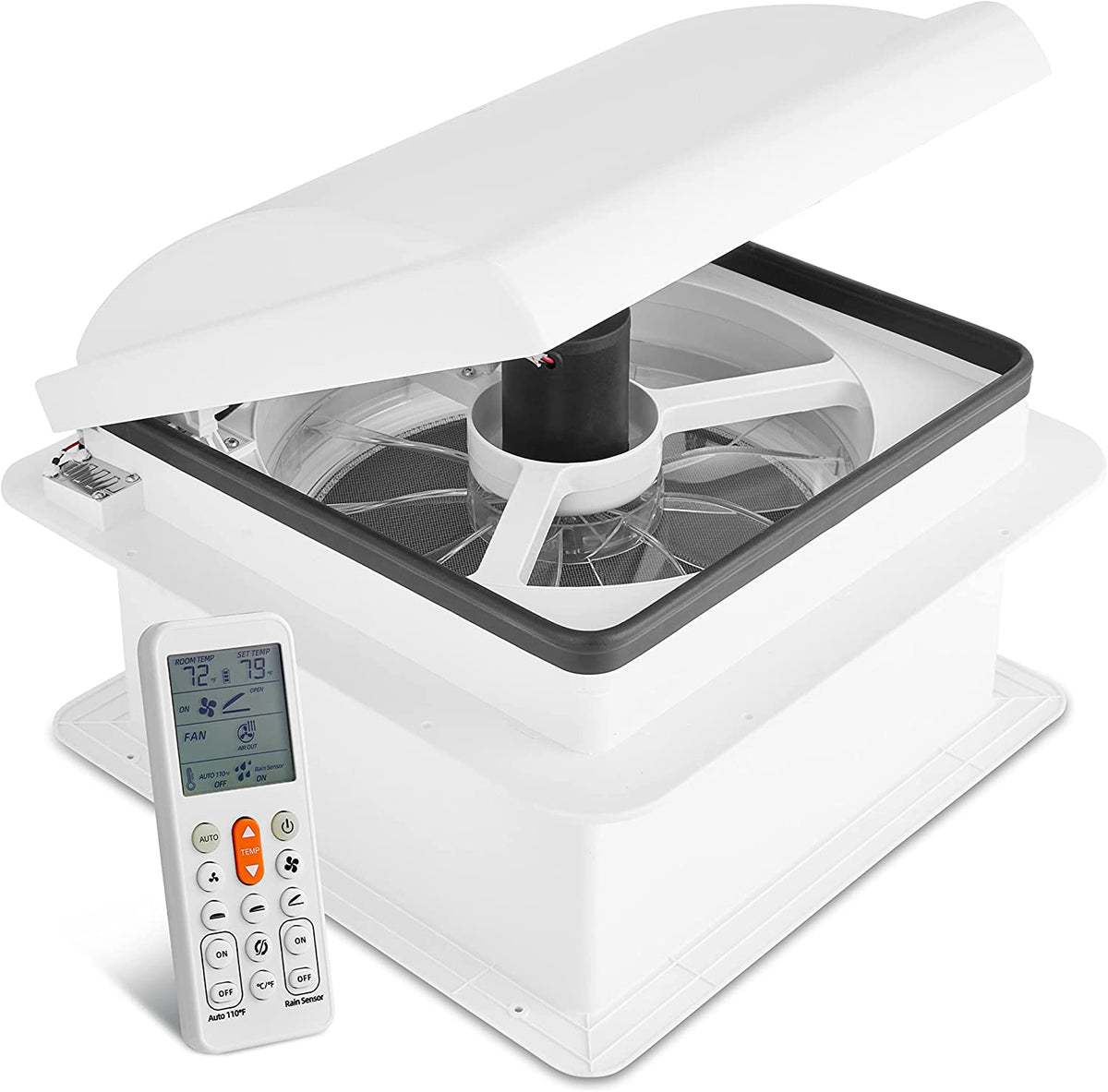 14” RV Roof Vent Fan with Remote, 12V 10-Speed Motorhome Fan with Auto ...