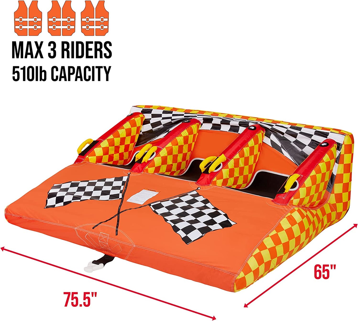 Towable Water Tube, 3-Person Inflatable Tube with Handles & Tow Rope ...