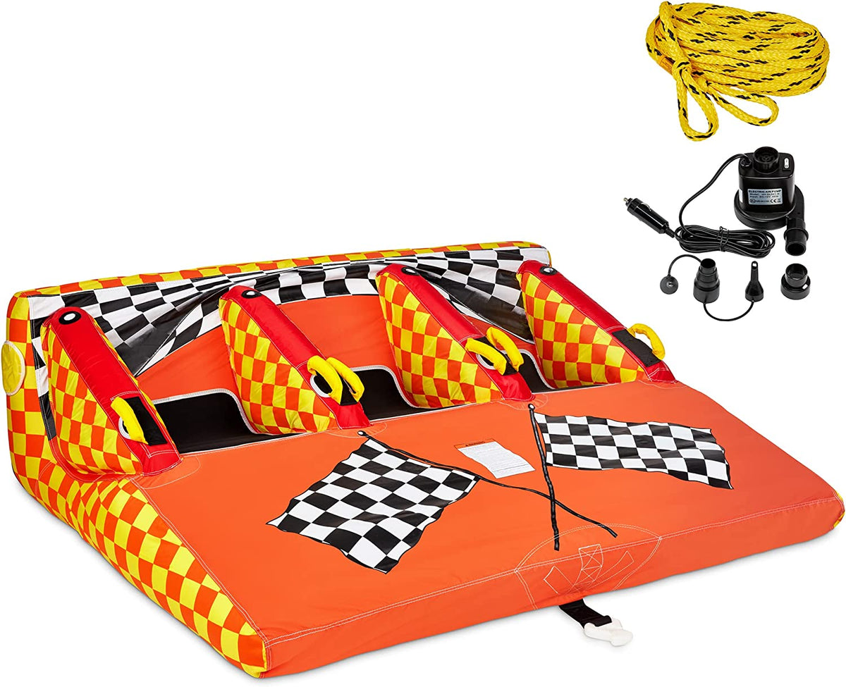 Towable Water Tube, 3-Person Inflatable Tube with Handles & Tow Rope ...