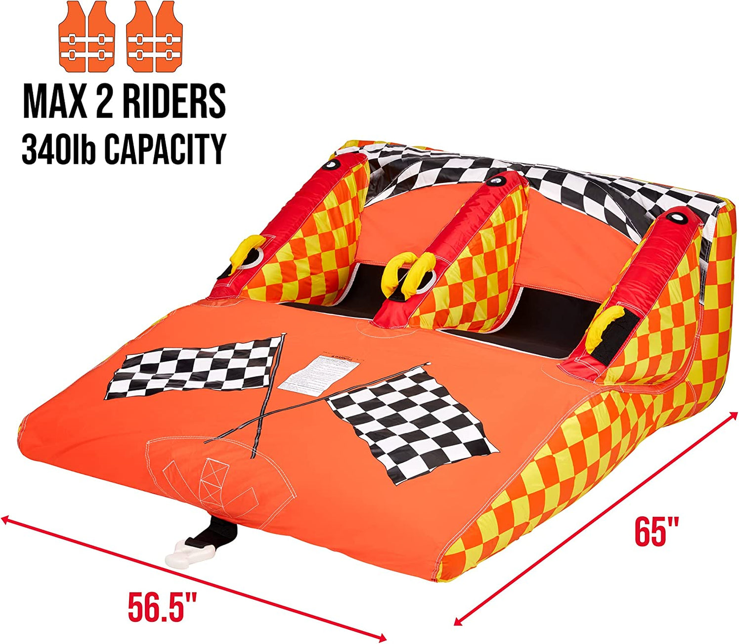 Towable Water Tube, 2-Person Inflatable Tube with Handles & Tow Rope ...