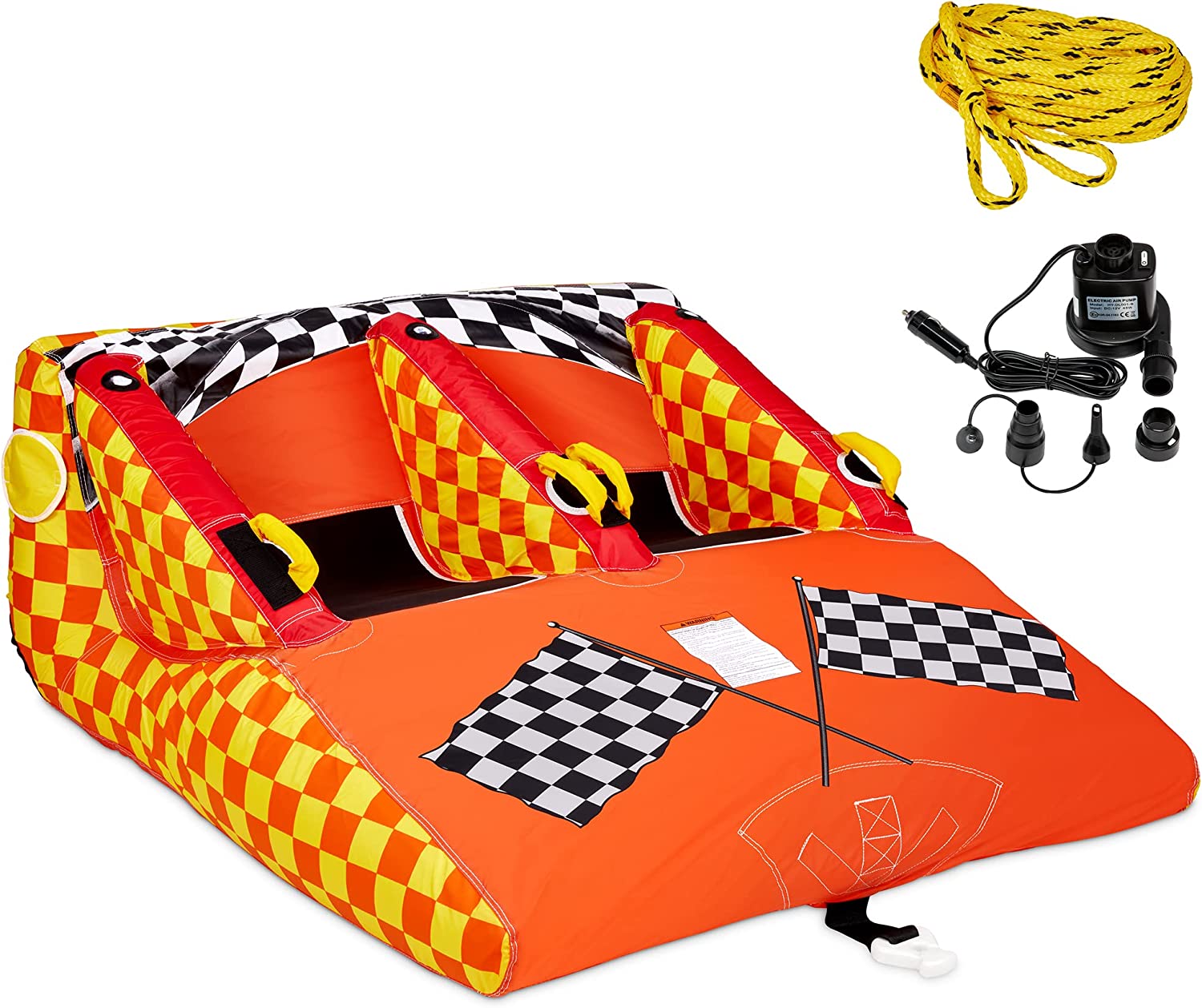 Towable Water Tube, 2-Person Inflatable Tube with Handles & Tow Rope ...
