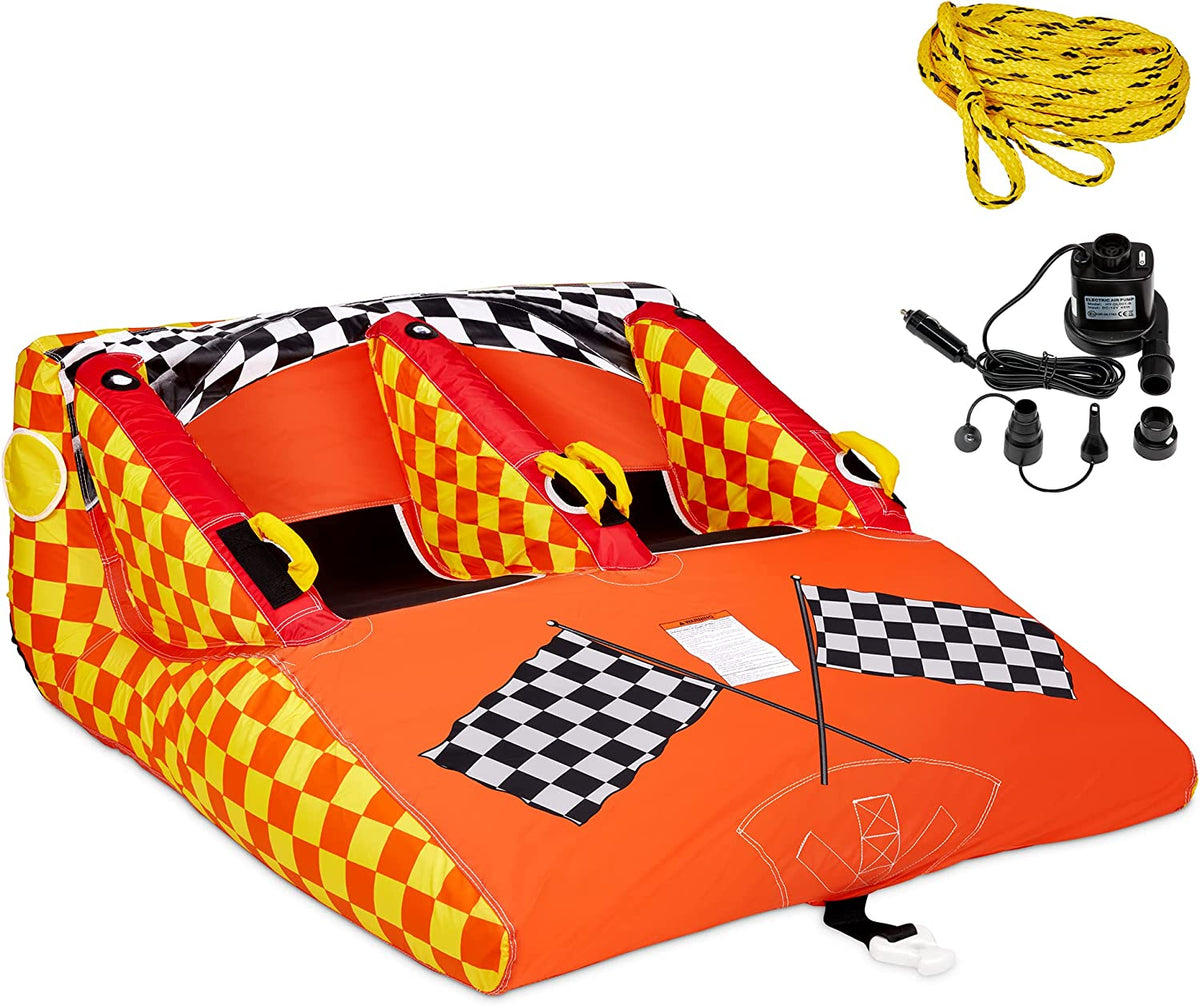 Towable Water Tube, 2-Person Inflatable Tube with Handles & Tow Rope ...