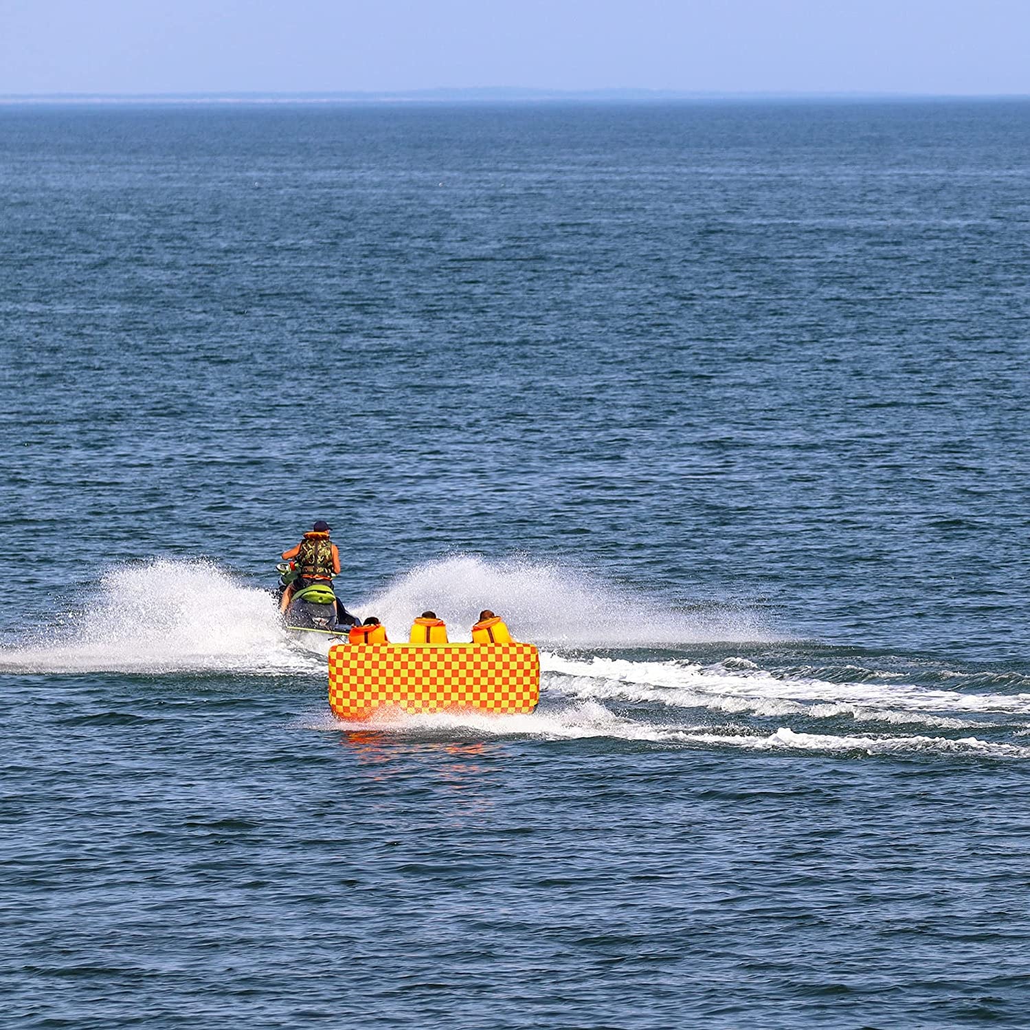 Towable Water Tube, 3-Person Inflatable Tube with Handles & Tow Rope ...