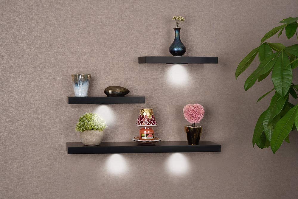 Versatile Wood Floating Wall Shelves with LED Lights — SkyMall
