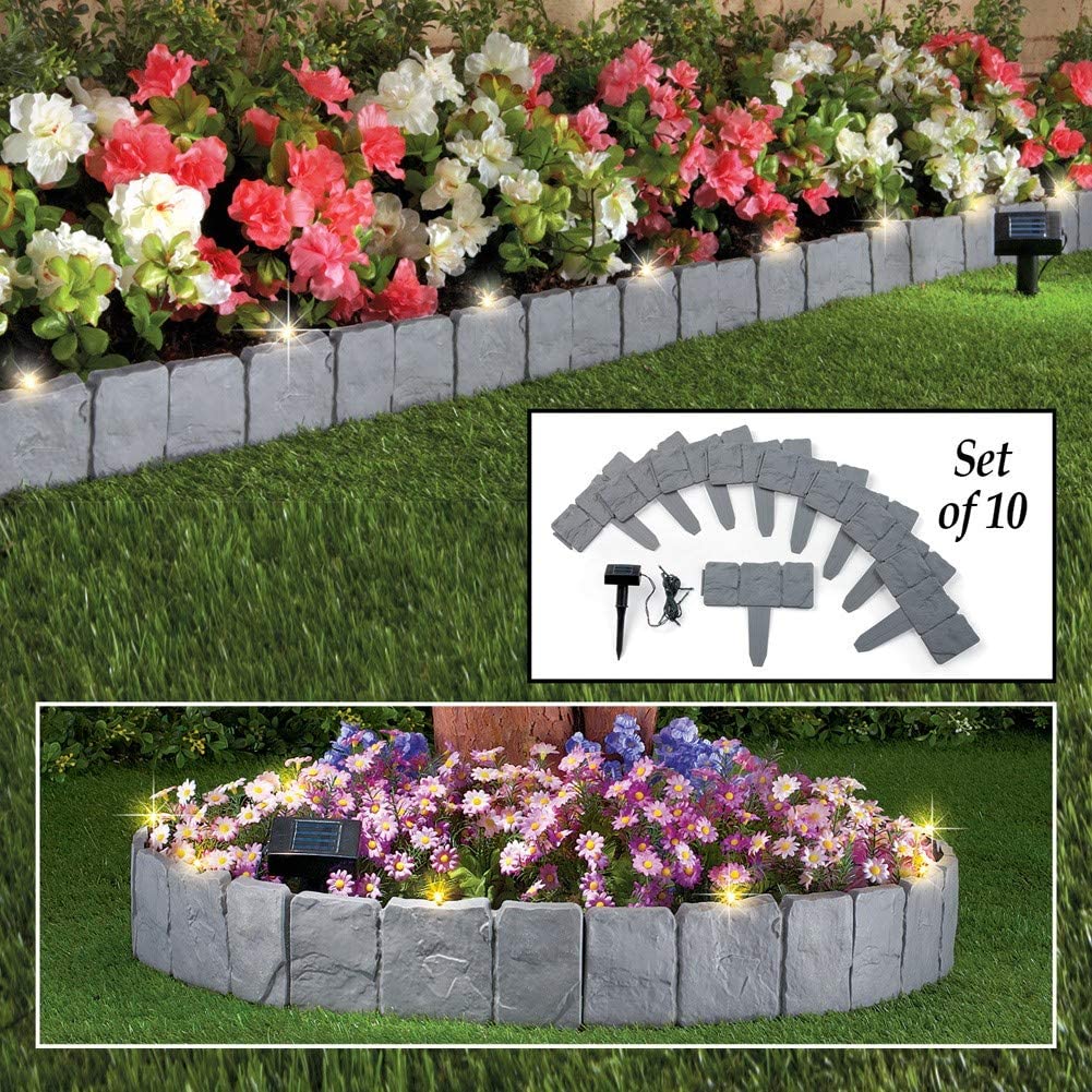 Decorative 10 Piece Stone Effect Solar Garden Border Fence — SkyMall